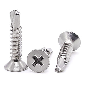 Glvaner 60pcs #10 x 3/4" Phillips Flat Head Self Drilling Screws, Stainless Steel 410, Flat Head Self Quick Self Tapping Screws for Sheet Metal Wood Plastic, Without Pre-drilled Holes