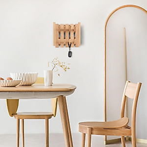 Natural Wood Wall Mounted Piano Coat Rack - 8 Flip Down Hooks, Solid Wood Entryway Wall Art Hook Rack, Space-Saving Wall Mount Design for Coats and Accessories