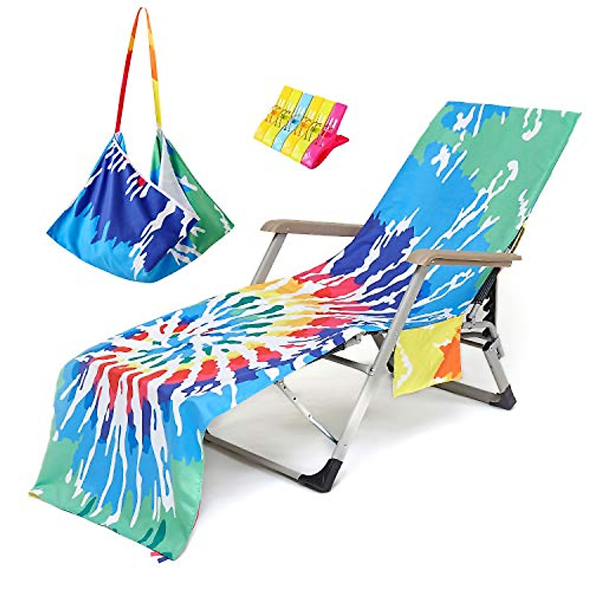 VOCOOL Beach Chair Towel Chaise Lounge Cover with Pockets and Clips Pool Chair Towel for Outdoor Patio Garden(Kaleidoscope)