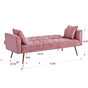 ERYE 3-in-1 Upholstered Futon Loveseat Convertible Sleeper Bed,2-Seaters Sofa & Couch Soft Cushions Love Seat Daybed for Small Space Living Room Napping Sofabed, Pink Velvet Metal Legs