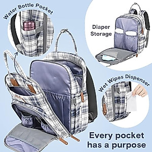 RUVALINO Diaper Bag Backpack - Multifunction Travel Back Pack Maternity Baby Changing Bags, Diaper Changing Totes, Large Capacity, Waterproof and Stylish, Baby Travel Essential, Blue Plaid