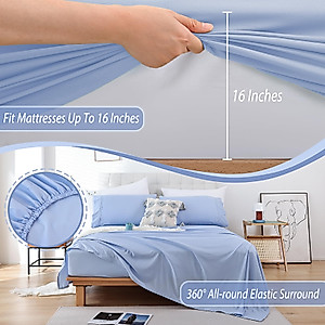 Whitney Home Textile Twin Size Sheet Set - Luxury Soft Comfy Bed Sheets, Breathable Cooling Hotel Bedding for Women, Men, Teens, Extra Deep Pocket, Easy-Fit, Oeko-Tex, Wrinkle Free 3 Piece - Sky Blue