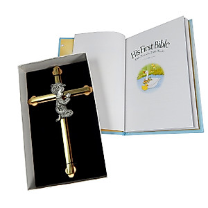 CA Baby Boy First Bible and 6" Praying Baby Boy Wall Cross