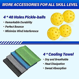 SPOTSKI Pickleball Paddles, Pickleball Set with 4 Lightweight Wood Pickleball Paddles, 4 Outdoor & Indoor Pickleball Balls, 4 Cooling Towels and Carrying Bag, Pickleball Racquets for Men Women