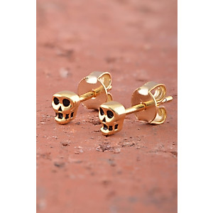 Yellow Gold Vermeil Sterling Silver Womens Tiny Sugar Skull Cartilage Second Stud Earrings