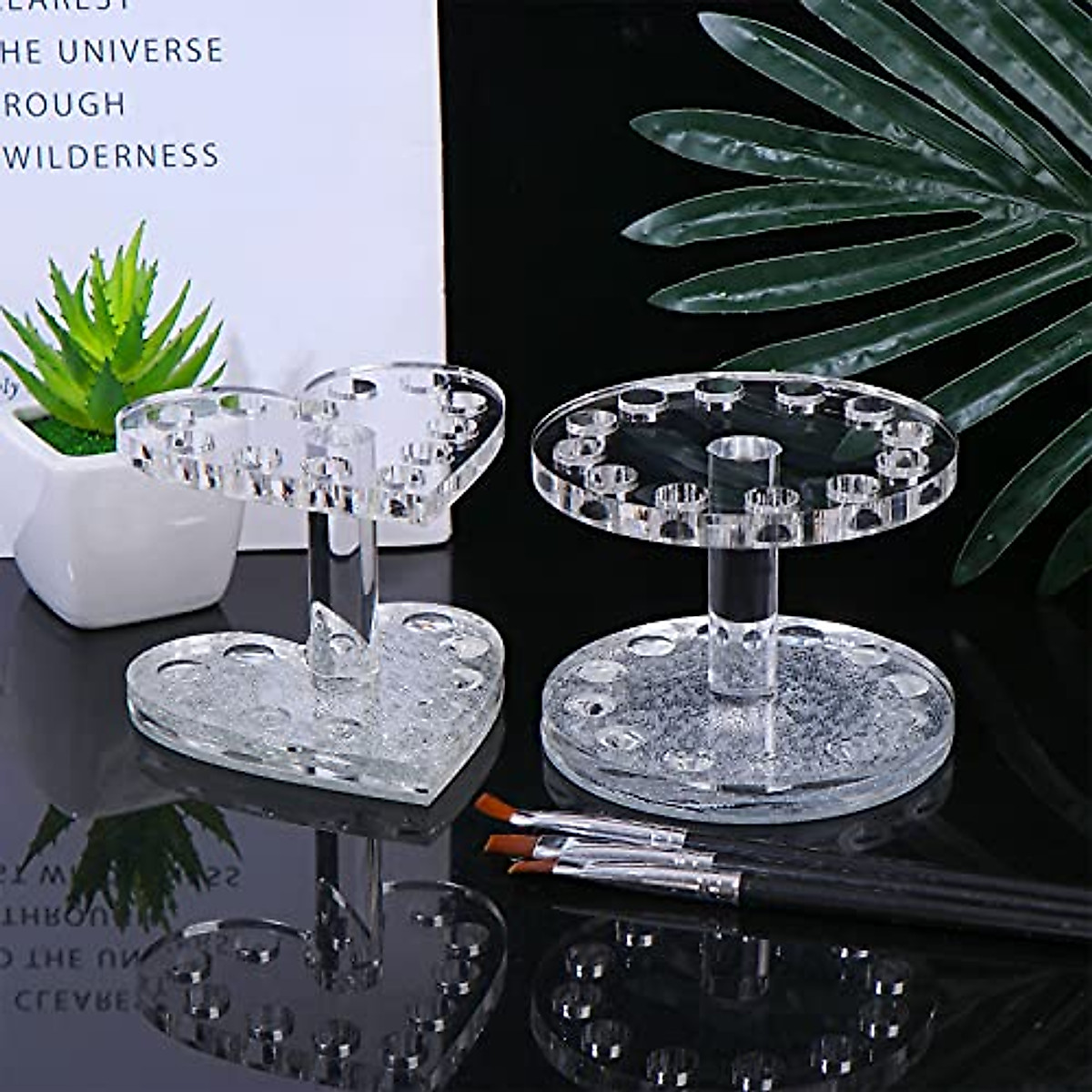 Haiabei 2Pcs Acrylic Nail Brushes Display Holder Makeup Nail 12 Holes Acrylic Brush Pen Holder Heart Silver Rest Stand Display,Nail Art Painting Pen Stand Rack Eyebrow Fountain Pencil Shelf Case