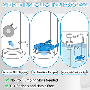 2 Pack 3 Inch Toilet Flapper Replacement Compatible with Gerber 99-788, Universal Water-Saving Long Life with Stainless Chain for 3-Inch Flush Valves, Easy Install- Blue