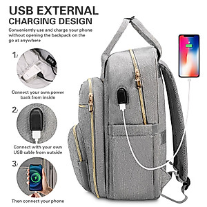 ETRONIK Lunch Backpack for Women, 15.6 inch Laptop Backpack with USB Port, Teacher Nurse Work Backpack with Insulated Cooler Lunch Bag, Travel Bags for Women & Men, Gift, Grey
