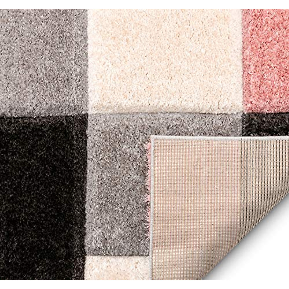 Well Woven San Francisco Escondido Blush Modern Geometric 3D Textured Thick and Soft Shag 3'11" x 5'3" Area Rug