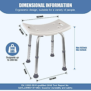 EZ2CARE Shower Chair for Inside Shower, Adjustable Lightweight Alloy Aluminum Shower Bench, Tool-Free Assembly Shower Stool, Shower Seat for Elderly and Disabled, Certified 300 lbs Load, White