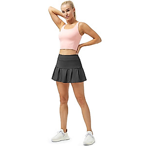 icyzone Pleated Tennis Skirts for Women with Pockets Shorts, Athletic Running Workout Golf Skorts (Black, Small)