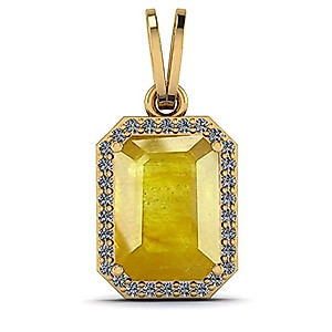 LMDPRAJAPATIS Natural Yellow Sapphire 7.50 Carat Original Pukhraj Pendant/locket 22k Gold Plated for Women's square shape