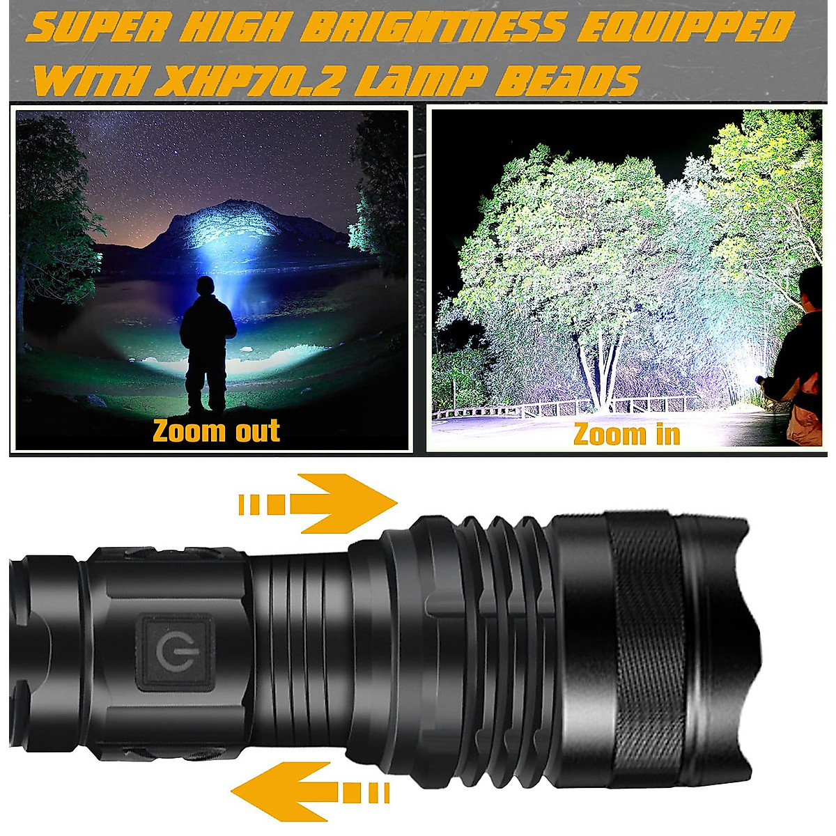 SDKWDH Rechargeable LED Flashlights High Lumens, 150000 Lumens Super Bright Tactical Handheld Flash Light, Powerful Emergency Linternas, Zoomable, Waterproof, Long Lasting, for Hiking Camping Gift