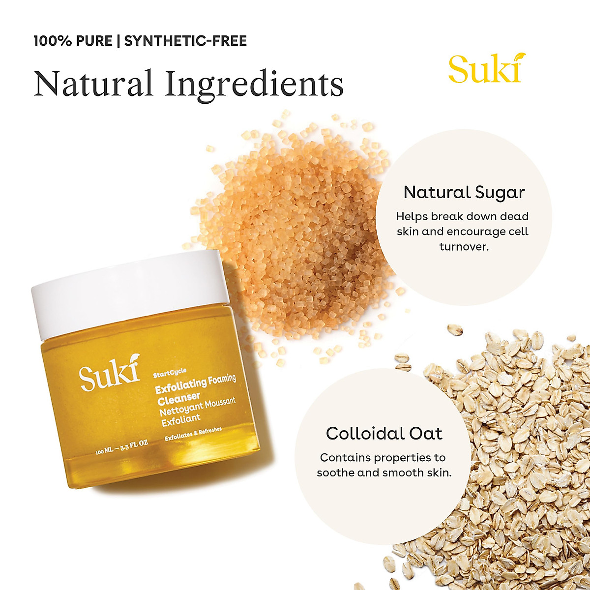 Face Scrub Exfoliating Face Wash – Suki Skincare Exfoliate Foaming Cleanser Natural Face Wash, Deep Pore Cleaner Microdermabrasion Facial Scrub, Colloidal Oat & Raw Sugar Scrub Face Exfoliator 3.38 oz