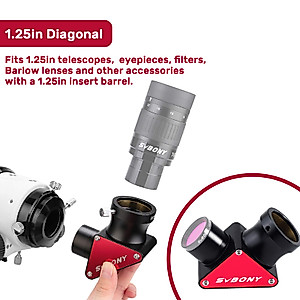 SVBONY SV188P Dielectric Mirror Star Diagonal, 1.25 Inch 90 Degree Mirror Diagonal, 99% Reflectivity Dielectric Coatings with Brass Compression Rings