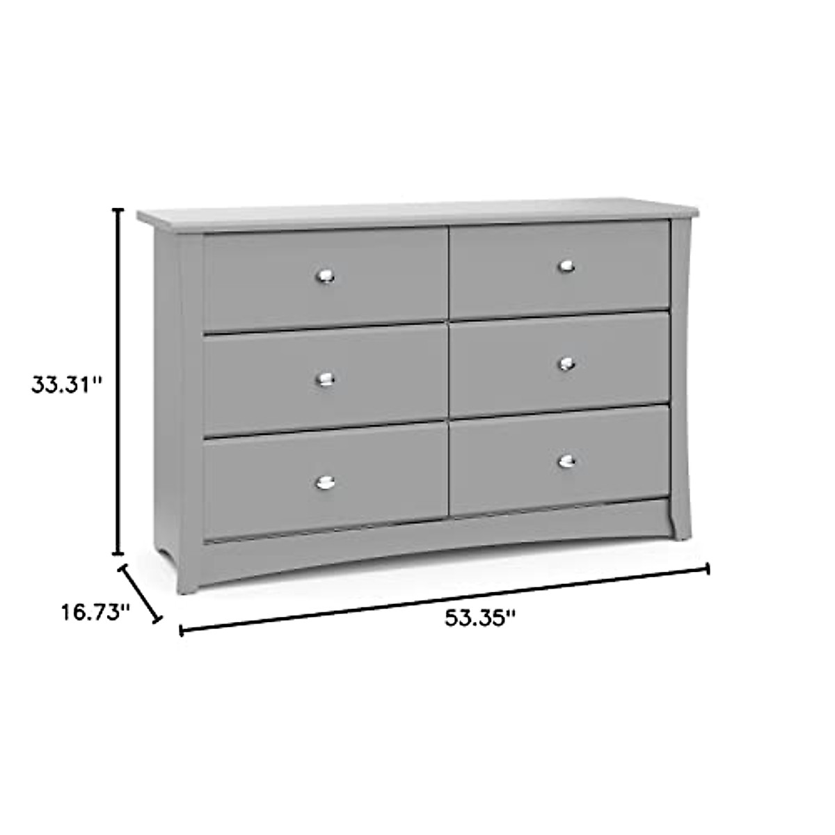 Storkcraft Crescent 6 Drawer Double Dresser (Pebble Gray) – GREENGUARD Gold Certified, For Nursery, Dresser, Kids Nursery Organizer, Chest of Drawers