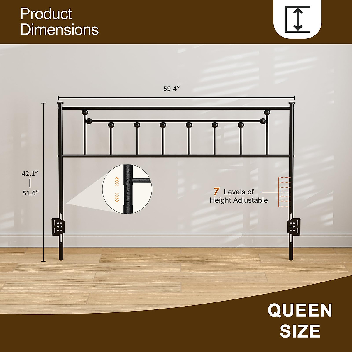 AOVSA Metal Queen Size Headboard, Victorian Farmhouse Style Queen Headboard, Easy Assembly, Steel Queen Headboard Only for Bedroom - Black