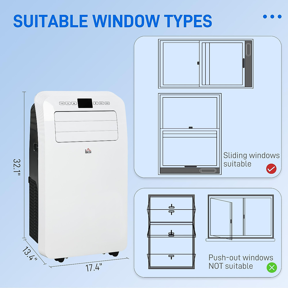 HOMCOM 12000 BTU Portable Air Conditioner for Rooms Up to 550 Sq. Ft., 3-in-1 AC Unit with Dehumidifier, Cooling Fan, Remote, 24H Timer On/Off, Window Installation Kit