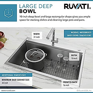 Ruvati 33 x 22 inch Workstation Drop-in Topmount Kitchen Sink 16 Gauge Stainless Steel Single Bowl - RVH8003