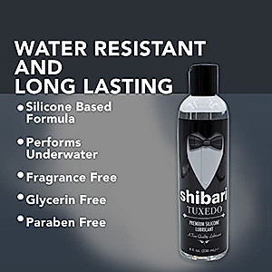 Shibari Tuxedo Silicone Lubricant, Premium Thick Lube for Women, Men, Couples, for Vaginal, Solo or Anal Play, Compatible with Natural Rubber Latex, Polyurethane, and Polyisoprene Condoms, 8 fl oz