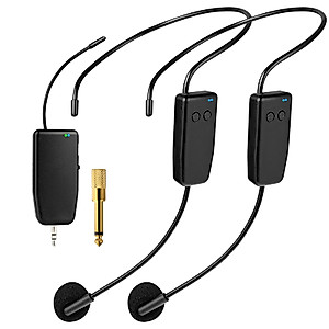 oxxyeeKS Wireless Microphone System for 2 People,160ft Range, 2.4G Dual Wireless Headset Mics for Karaoke Speaker, Amplifier, Mic Speakers, PA System, Yoga,Teaching, Fitness