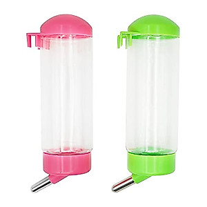 2Pcs Pet Water Bottle Rabbit Hang Water Drinking Bottle No Drip Small Pet Fountain Automatic Water Feeder Watering Systerm for Rabbit Guinea Pig Hamster Color Random