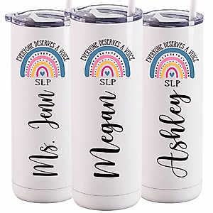 AVITO Personalized SLP Tumbler - Stainless Steel - 20 oz Tumbler with Closing Lid and Straw - Speak Language Pathologist Gift - Speech Therapy Gift - SLP Teacher Appreciation