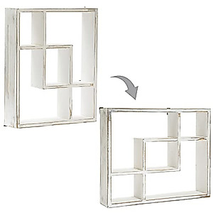 MyGift Wall Mounted Whitewashed Wood Collectible Display Cubby Shelf with 5 Compartments - Hang Vertical or Horizontal