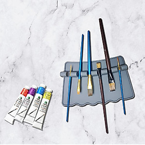 2 Pack Silicone Paint Brush Holders, Large Paint Brush Rest with 6 Slots, Suitable for Watercolor, Oil, Acrylic Painting Brushes (Grey)