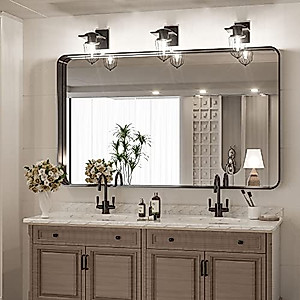 TokeShimi 48 x 30 Inch Wall Mirror Black Bathroom Vanity Mirror with Metal Frame Aluminum Alloy Soft Rounded Corner for Modern Farmhouse Wall Decor 1”Deep Set Design (Horizontal/Vertical)