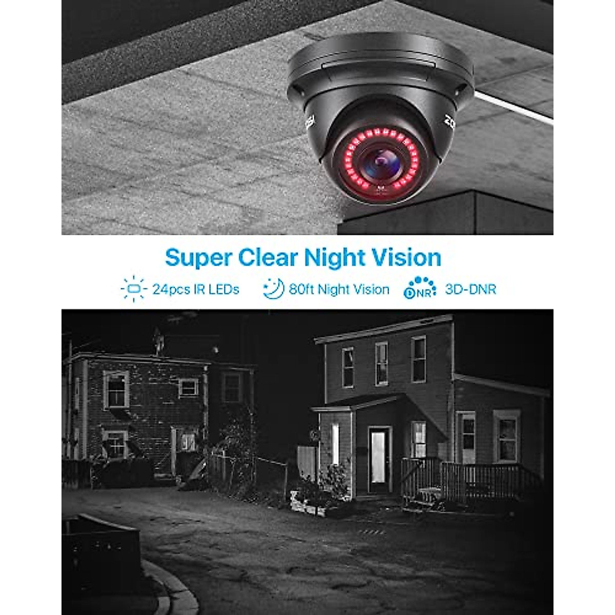 ZOSI 5MP 3K Add-on Security Dome POE Camera, 2880 x 1620 Indoor Outdoor IP Camera, 80ft Night Vision, 3.6mm Lens, 95°View Angle, IP66 Weatherproof (Only Work with Our PoE NVR)