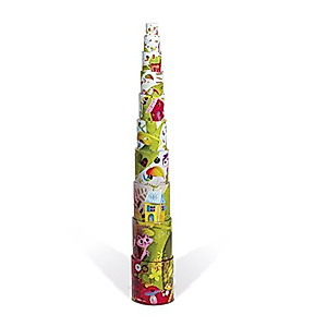 Janod Magic Tree Round Stacking Pyramid Toy – Nested Cube Set in Carrying Case – 10 Blocks Stack to Almost 3' Tall to Create A Magical Beanstalk – Great for Learning Tocount Numbers – Ages 1+