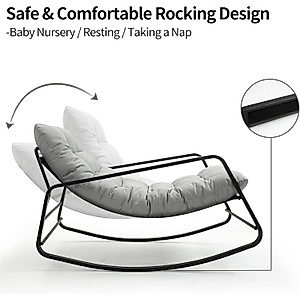WQSLHX Oversized Patio Rocking Chair with Cushion, Indoor Metal Lounge Rocker Chair, Outdoor Lazy Chair for Front Porch, Garden, Backyard, Lawn, Gray