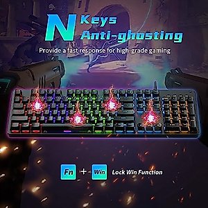 Mechanical Gaming Keyboard and Mouse Combo, 104 Keys Full Size RGB Backlit Blue Switch Keyboard, Ergonomic RGB Gaming Mouse with Mouse Pad, Anti-Ghosting Wired Keyboard for Windows PC Laptop Mac Gamer