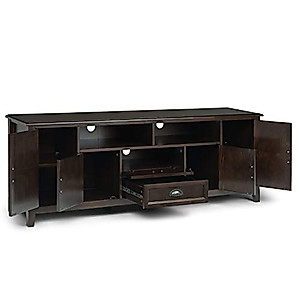SIMPLIHOME Burlington SOLID WOOD 72 inch Wide Transitional TV Media Stand in Mahogany Brown For TVs up to 80 inches for the Living Room and Entertainment Center
