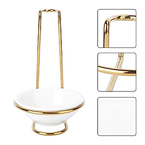 YARNOW Upright Stovetop Drip Catcher Spoon Rest, 1PC White Ceramic Single Ladle Spoon Rest Holder with Stainless Steel Rack