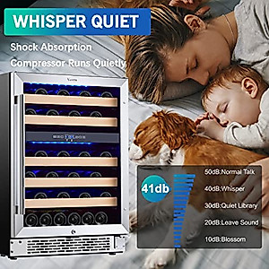 Yeego Wine Cooler, 24" Dual Zone Wine Fridge, 46 Bottle,with Upgraded Compressor and Tempered Glass Door, 40℉-65℉ Temperature Control, Low Noise, Glass Door, Safety Lock