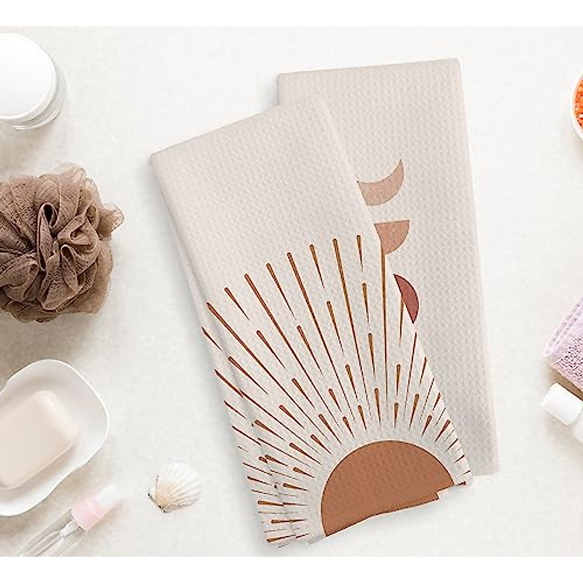 NOQL Boho Abstract Sun Sunrise Sunburst Sunshine and Moon Phase Kitchen Towels and Dishcloths Sets of 2,Boho Absorbent Drying Cloth Hand Towels Tea Towels for Bathroom Kitchen,16×24 inches