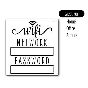 White & Black WiFi Password Sign Fridge Magnet, WiFi Sign with Black Wet Erasable Pen, Magnetic WiFi Password Sign for Home, Portable WiFi Sign for Guests, Airbnb Essentials for Hosts, 4.50x4.25 inch