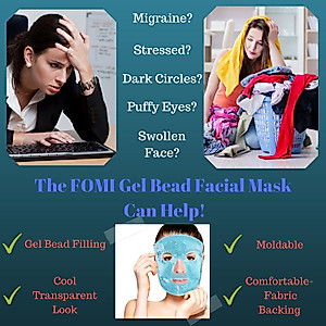 Hot and Cold Therapy Gel Bead Full Facial Mask by FOMI Care | Ice Face Mask for Migraine Headache, Stress Relief | Reduces Eye Puffiness, Dark Circles | Fabric Back (Full Face w/Eye Holes)