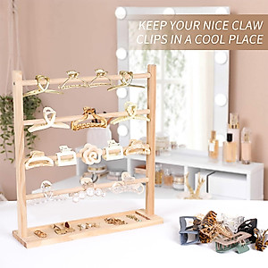 PABOBIT Claw Clip Organizer, Wooden Hair Clip Organizer Storage for Women Girls, Table Standing Claw Clip Holder Hair Clip Organizer (beige)