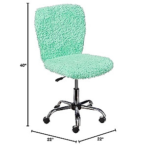 Urban Shop Faux Fur Rolling Task Chair, Mint
