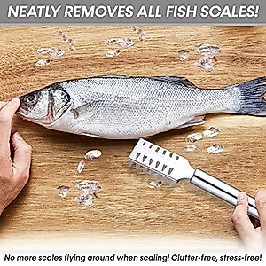 Comfecto Fish Scaler Remover, Stainless Steel Sawtooth Fish Skinner Descaler Tool Cleaner, Ergonomic Handle Scale Scraper Peeler, Easily Brush Scales Cleaning for Chef and Home Cooks