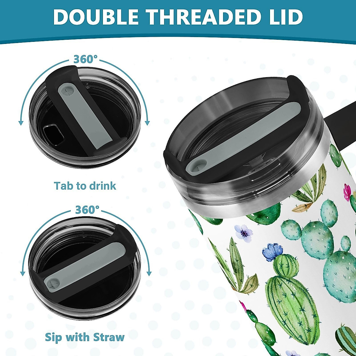 Yasala Car Tumbler with Handle Cactus Floret Travel Mug Coffee Cup Insulated Beverage Container Mega Cup for Hot Cold Drinking Thermos Water Bottle Cupholder Friendly 40 oz