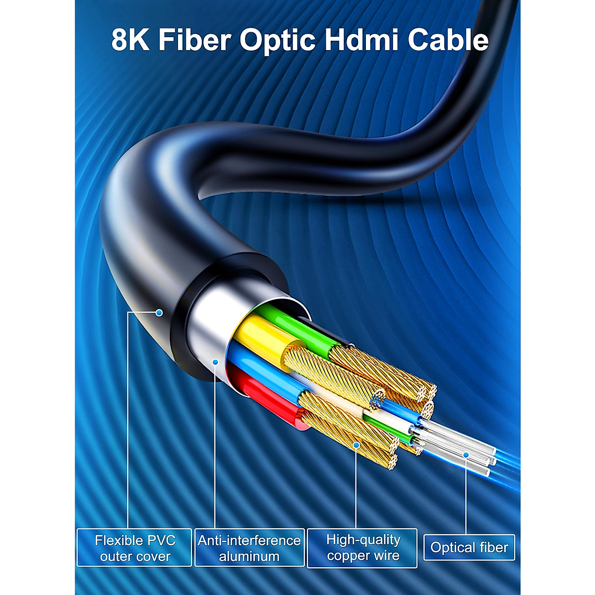 SOEYBAE 8K Fiber Optic HDMI Cable 100ft/30m, HDMI Cable 2.1 Support 8K@60Hz, 4K@120Hz, 48Gbps, eARC, HDCP2.2,PS5