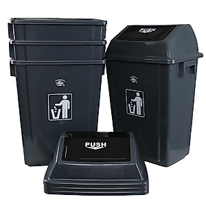 Yarebest 4-Pack 13 Gallon Plastic Trash Cans with Lids, Large Grey Garbage Waste Bin