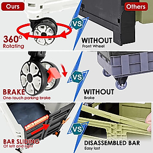 SELORSS Foldable Utility Cart Portable Collapsible Crate Rolling Carts with Wheels Rolling Tote Basket Teacher Cart with Lid Wear-Resistant 360°Rotate Wheel Noiseless for Shopping Storage Office Use