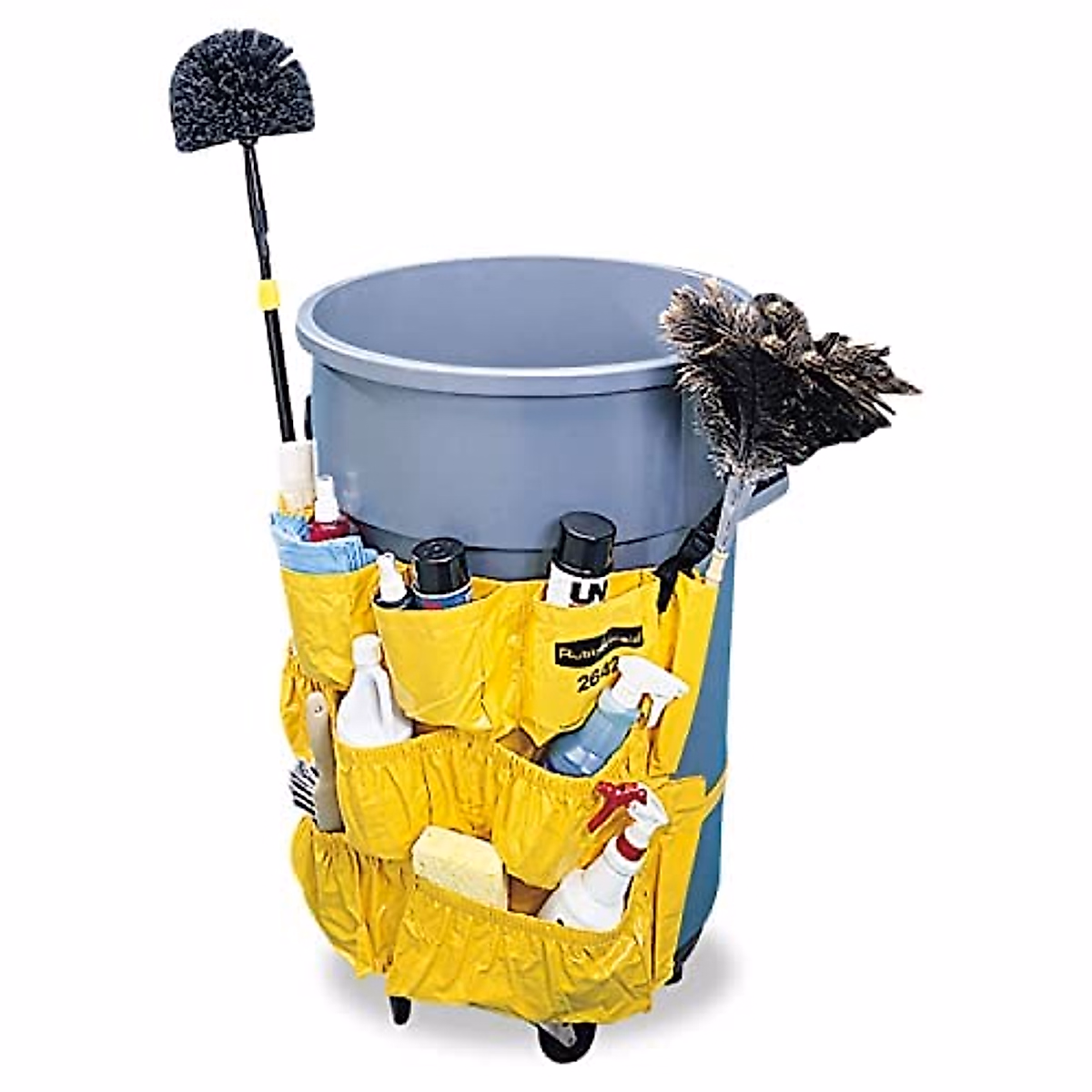 Rubbermaid Commercial Products Supply Organizing Caddy for Brute Trash Cans, Yellow, Tool Organizer Storage for Spray Bottles/PaperTowels/Gloves/Scrub Brush