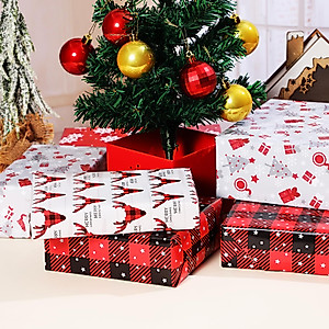 Ulmasinn Christmas Wrapping Paper Holiday Woodland Gift Scene with Christmas Tree, Snowflakes, Plaid, Reindeer, Flat 8 Sheets 20 X 29 Inches Each