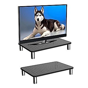 Husky Mounts Monitor Riser Laptop Stand, Adjustable Legs, Stackable, 14.5" x 9.25" x 3.25" Max Height, Matte Black Steel (Black, 2-Pack)